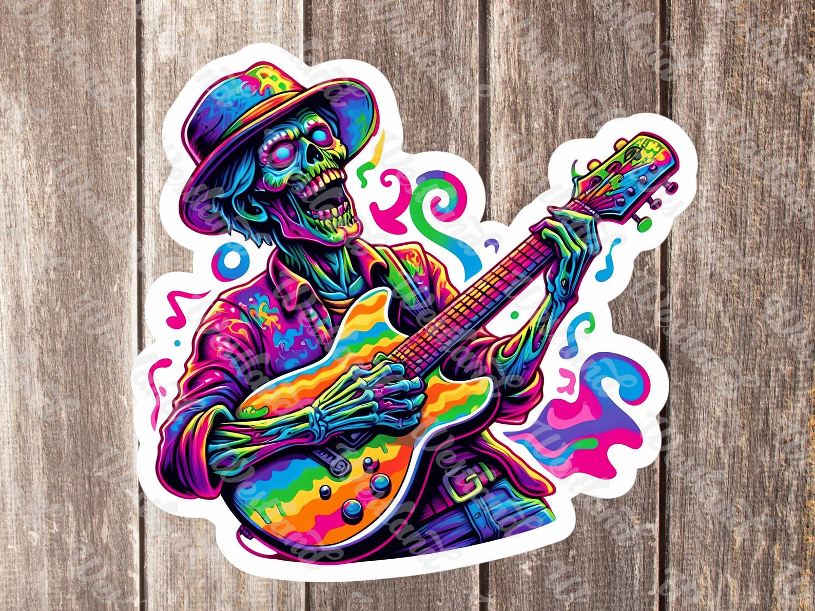 Sticker Holographic Zombie Funny Guitar Case Decal Guitarist Zombie ...
