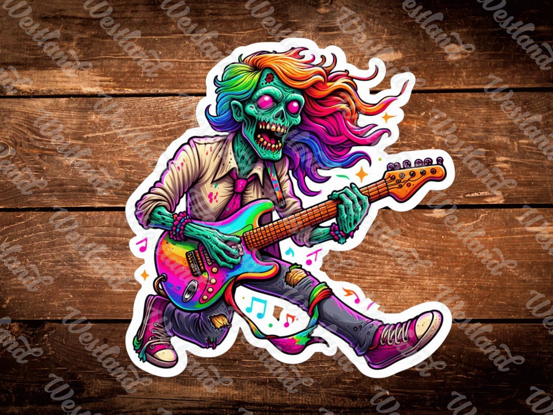 Sticker Holographic Zombie Funny Guitar Case Decal Guitarist Zombie ...