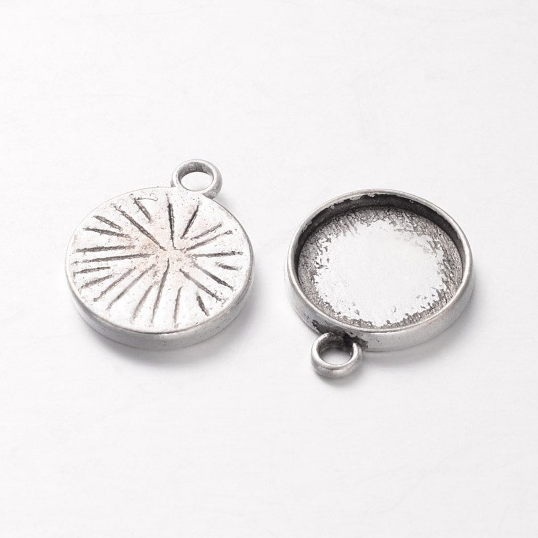 12mm Cabochon Setting Pendant Round Inner Tray Antique Silver DIY ...