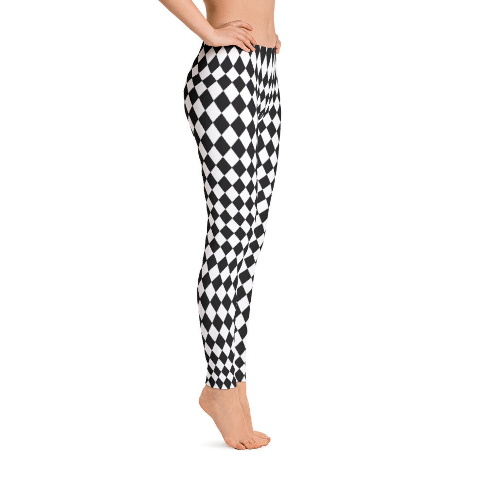 Black and White Checkered Leggings | Black & White Rhombus Leggings ...