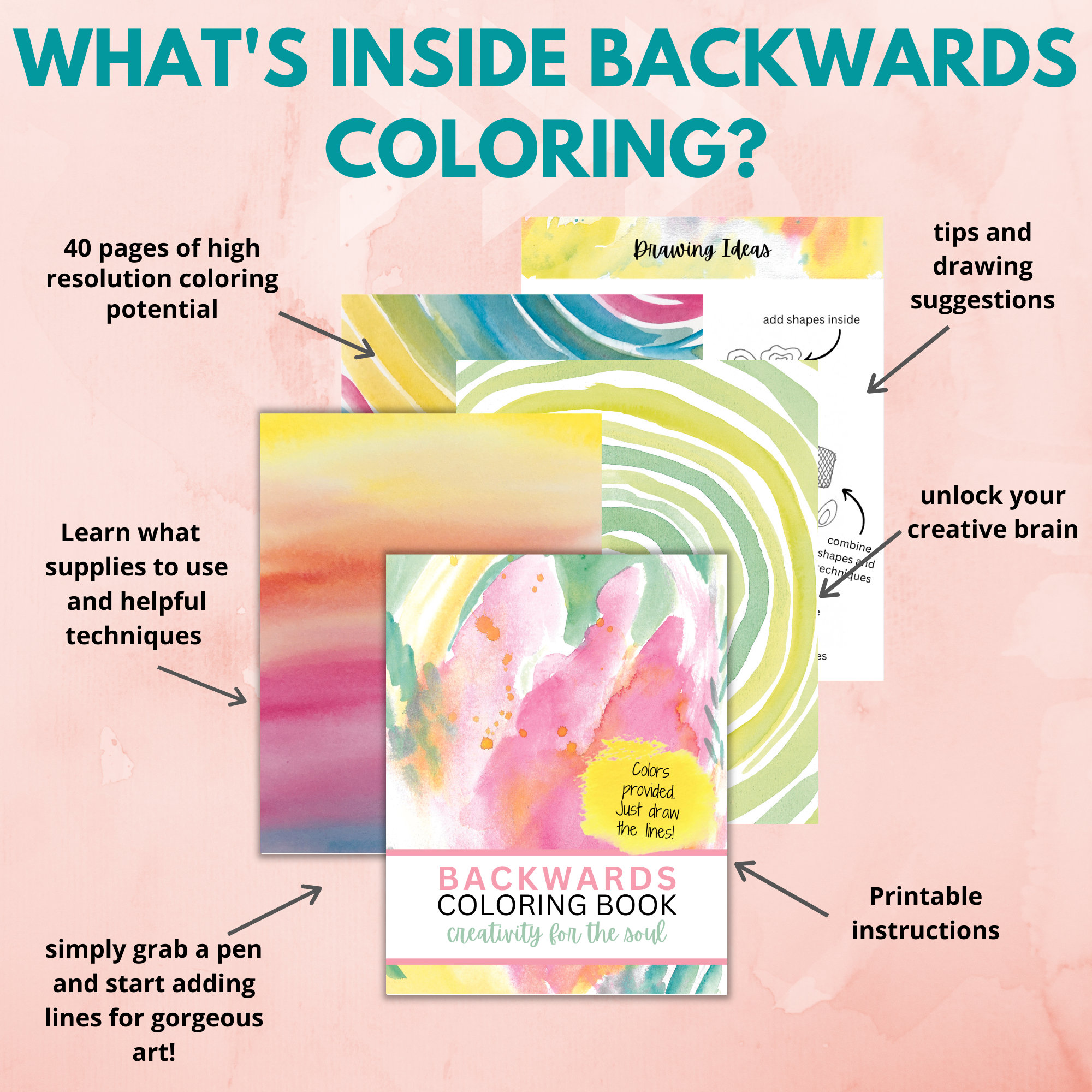 Printable Backwards Coloring Book, Abstract Reverse Coloring Book ...