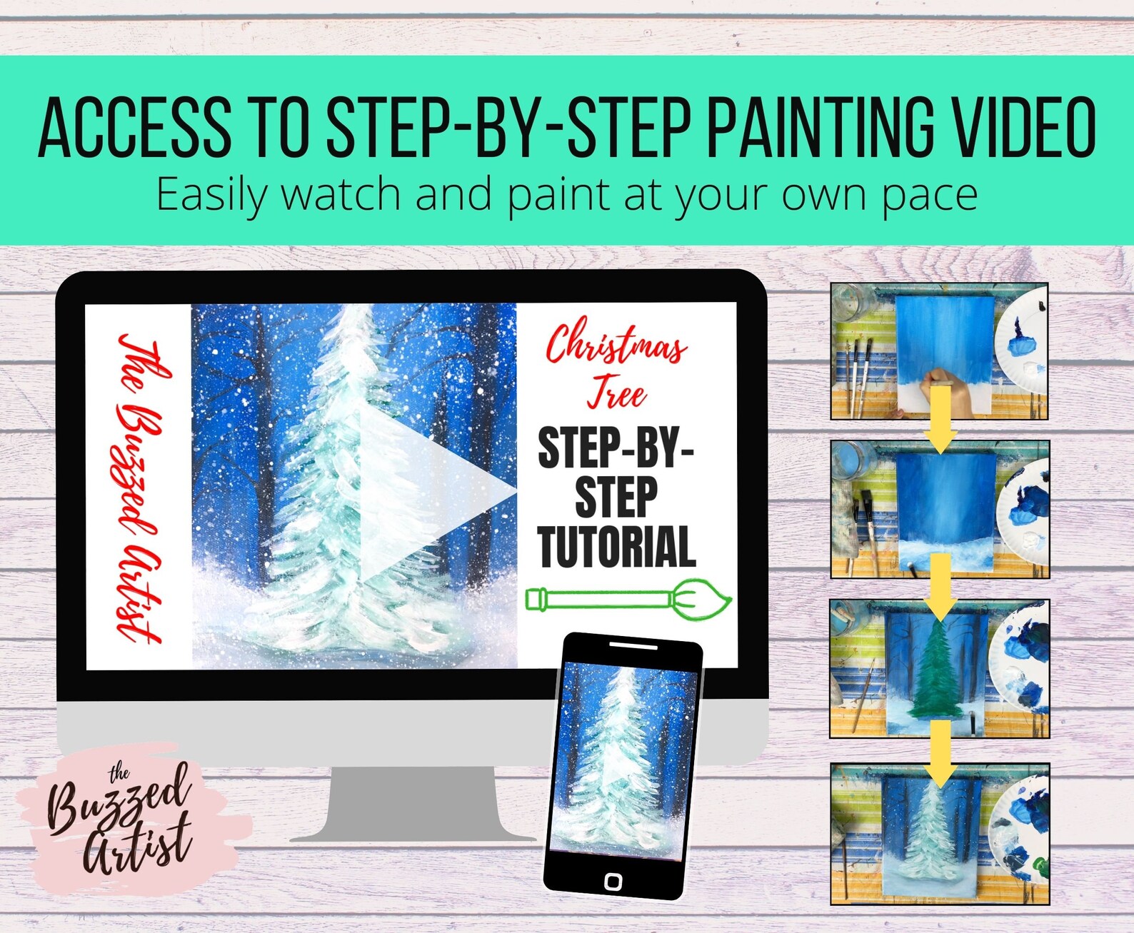 Snowy Christmas Tree Canvas Painting Tutorial, Instant Download, Learn ...