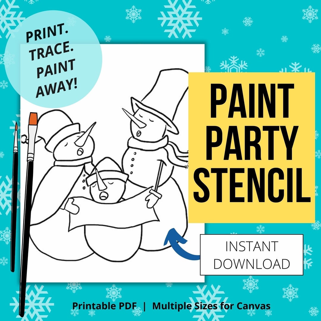 Caroling Snowmen DIY Paint Party Printable| Pre-drawn Outline Canvas ...