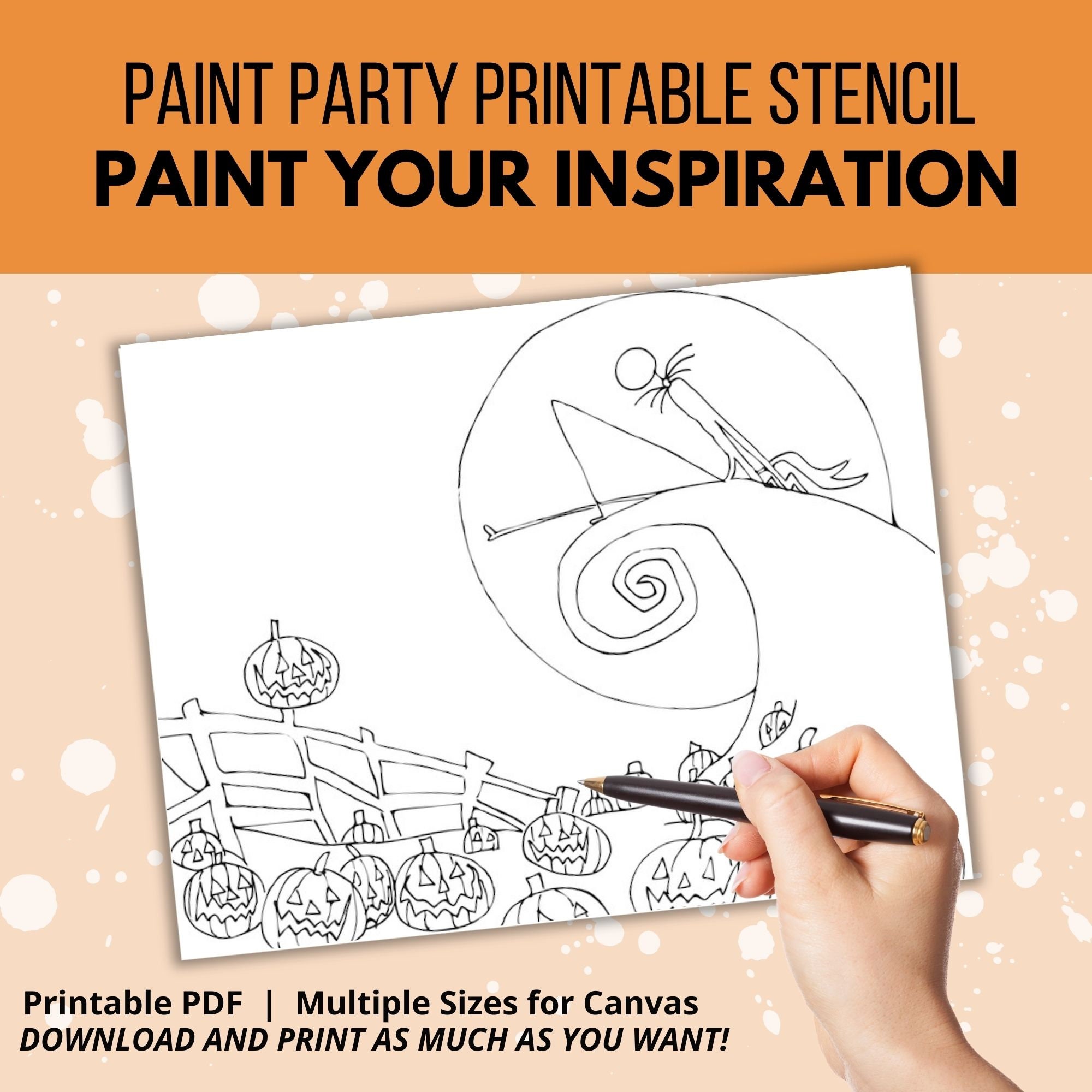Jack Skellington DIY Paint Party Printable, Pre-drawn Outline, Digital ...