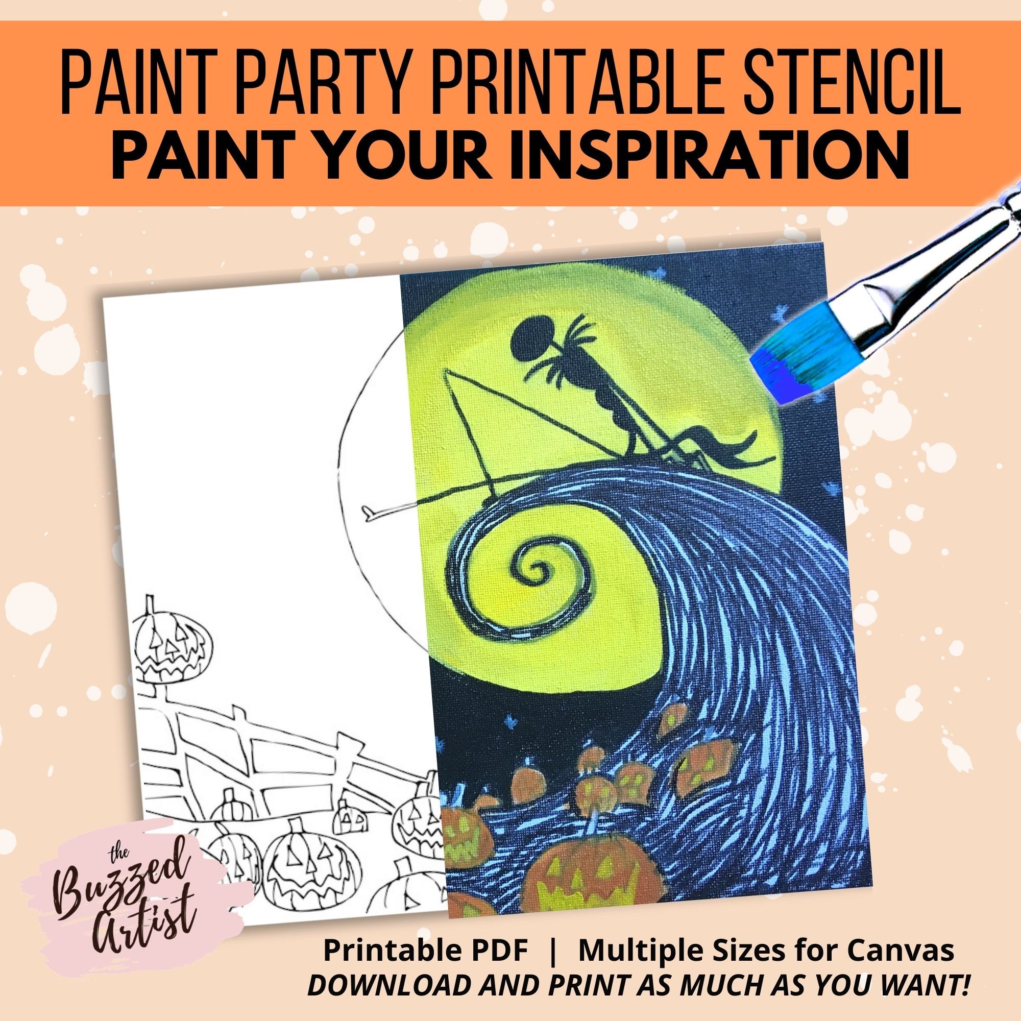 Jack Skellington DIY Paint Party Printable, Pre-drawn Outline, Digital ...