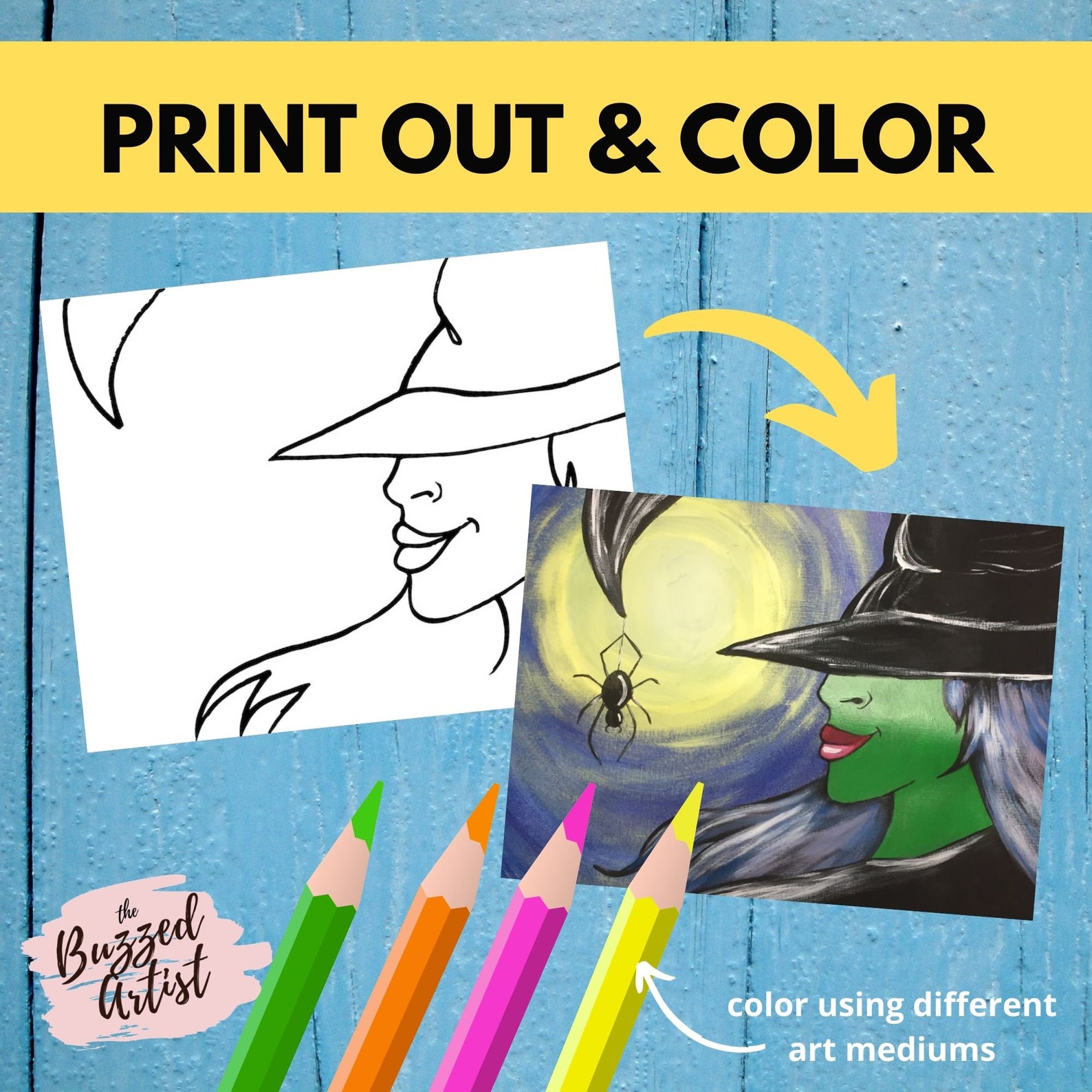 Wicked Witch Paint Party Printable | Halloween Art (digital Download ...
