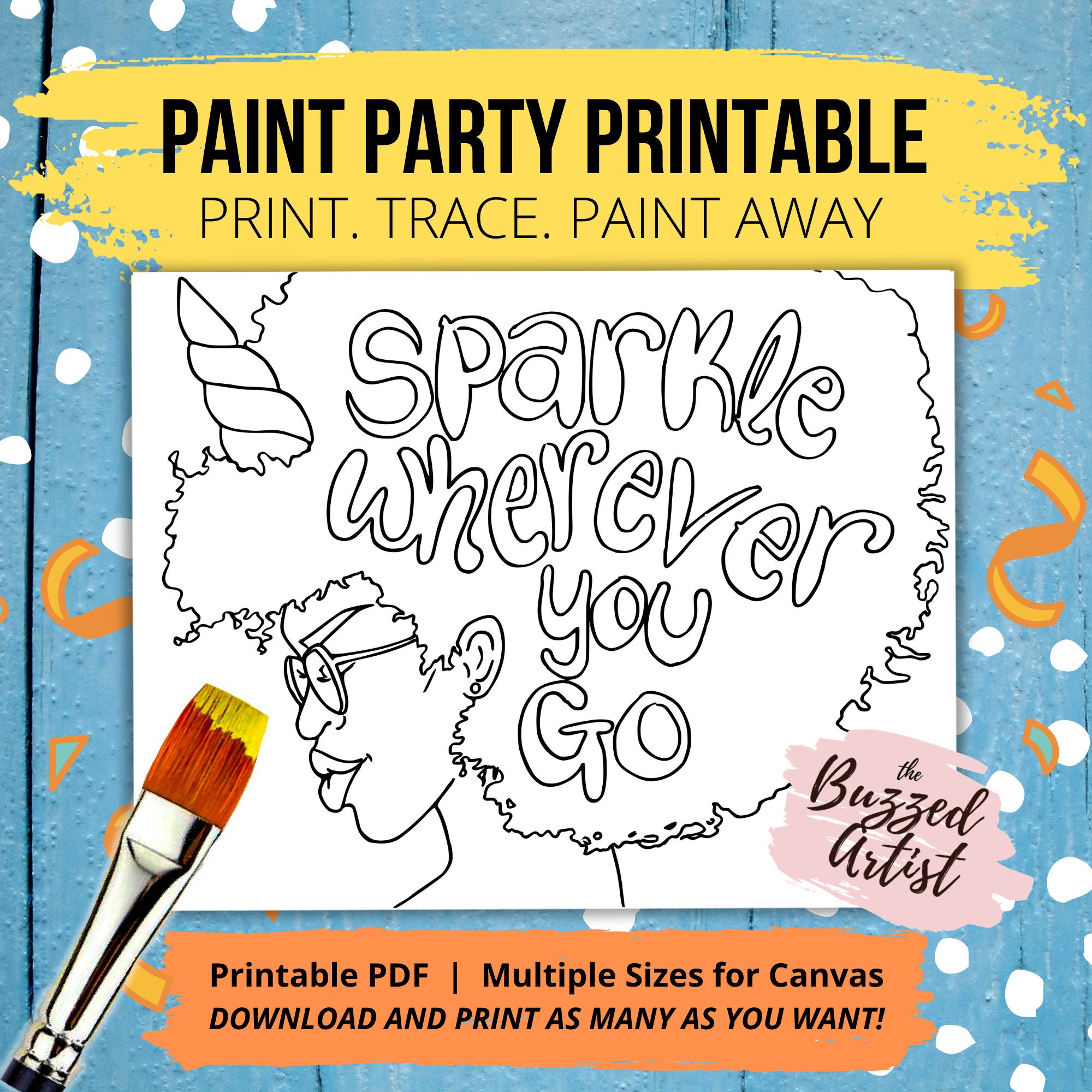 DIY Paint Party Printable| Pre-drawn Outline Canvas | Digital Paint and ...