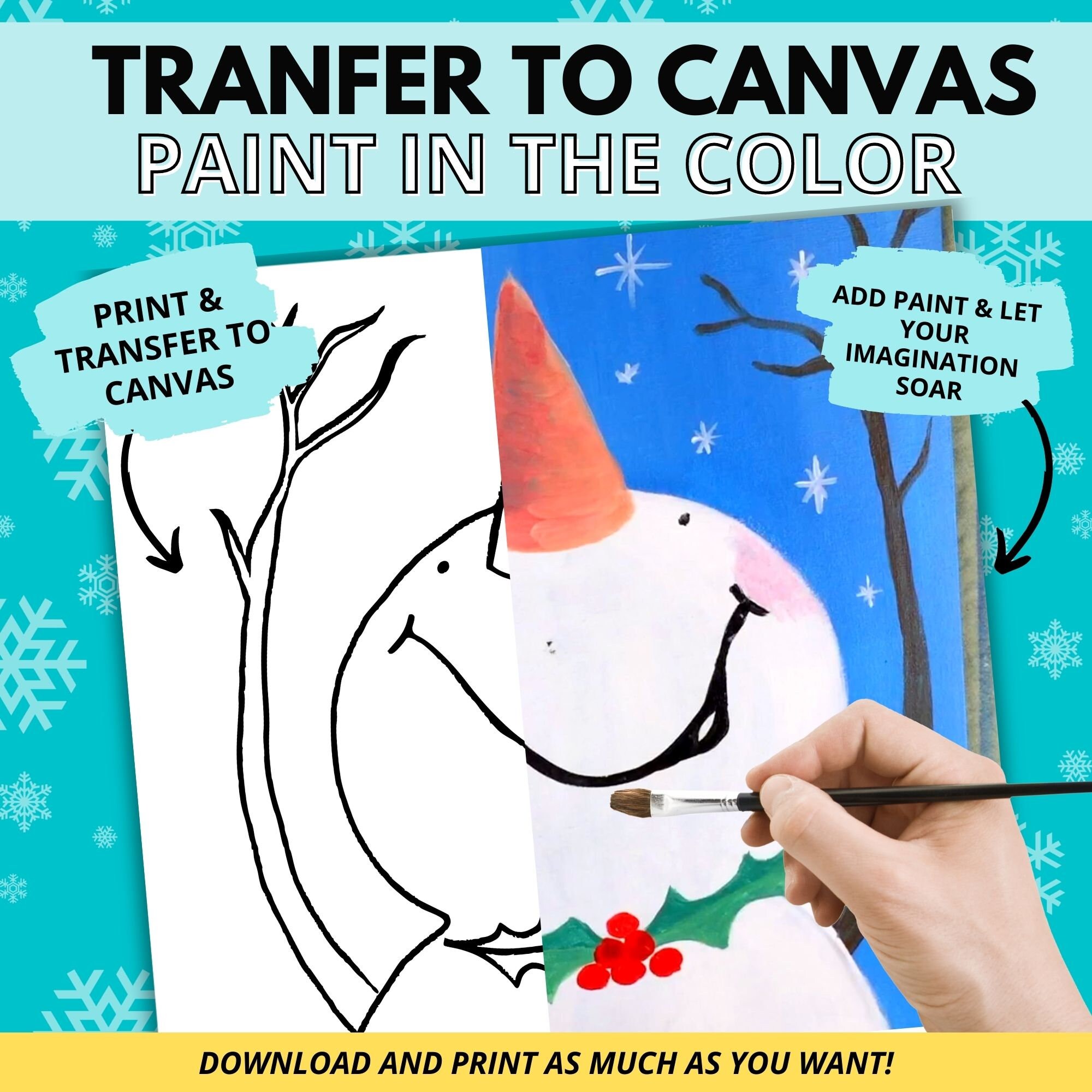 Snowman Christmas DIY Paint Party Printable| Pre-drawn Outline Canvas ...