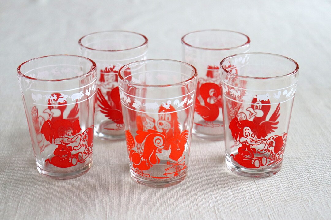 Set of 5 Vintage Craft Cheese Swanky Glasses Kids Juice Glasses Animal ...