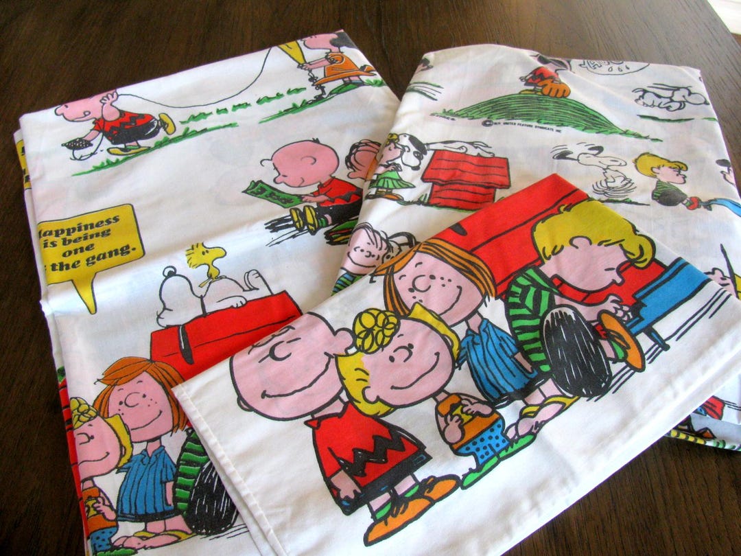 3 Piece Set Vintage Peanuts Snoopy and Friends Flat, Fitted and ...