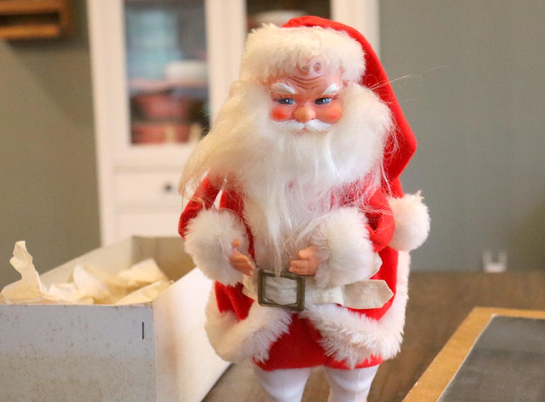 Vintage Musical Santa Music Box Doll With Original Box, Christmas Decor ...