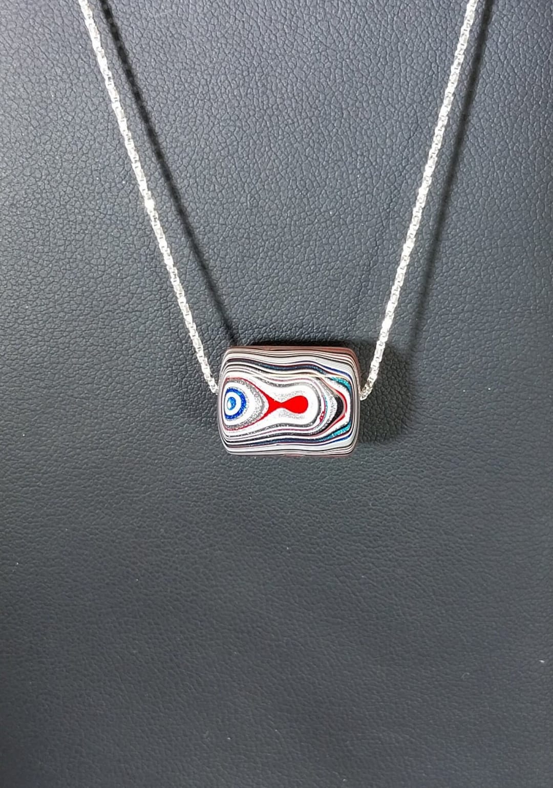 Fordite Bead Necklace With Solid Sterling Silver Chain Barrel Bead ...