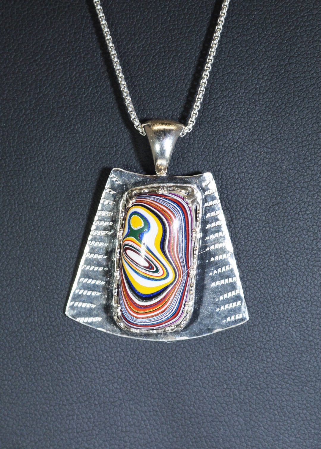 Fordite Necklace, Solid Sterling Silver, Semi Truck Fordite Pendant ...