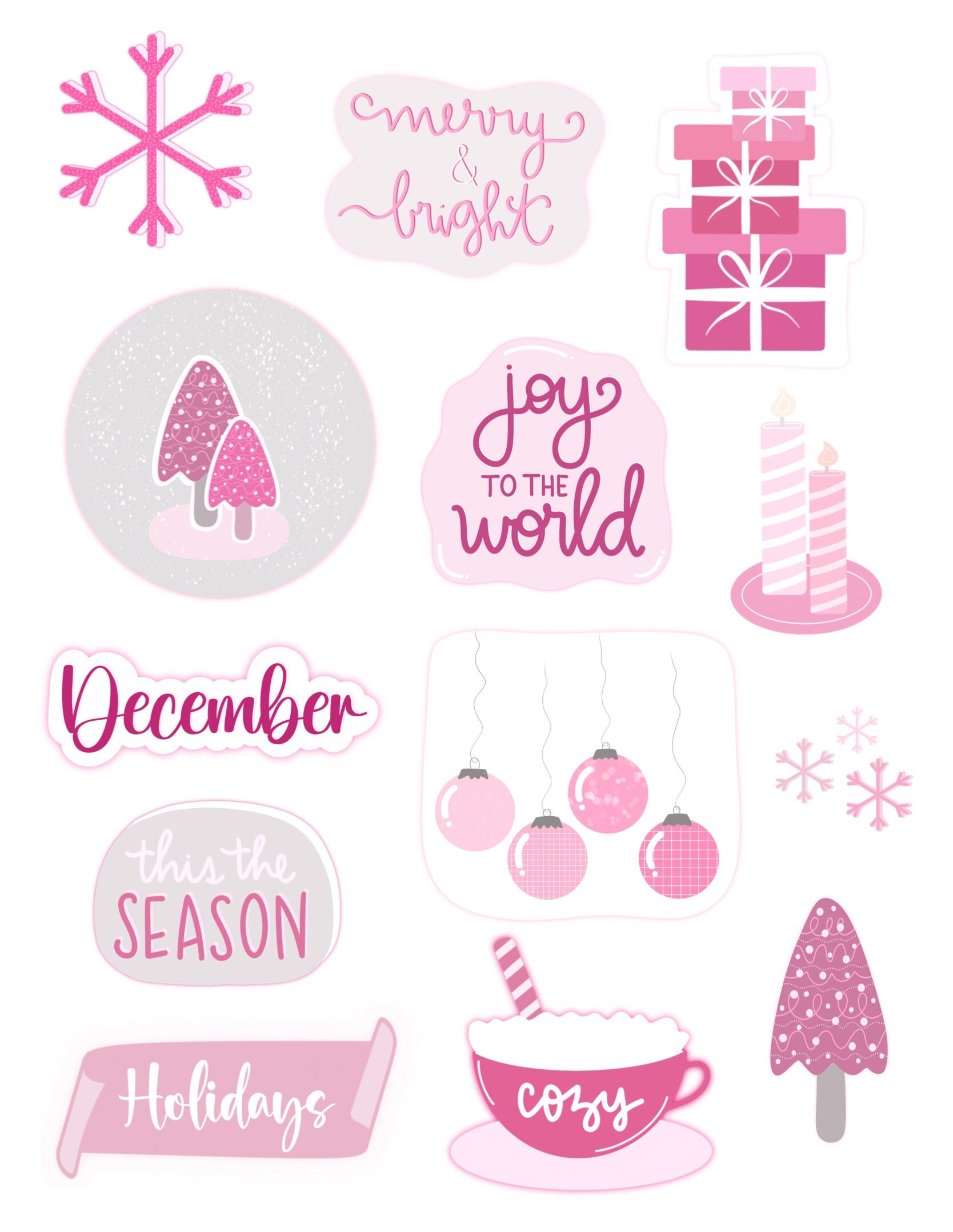 Christmas Pink Aesthetic Theme Digital Stickers for Goodnotes - Etsy