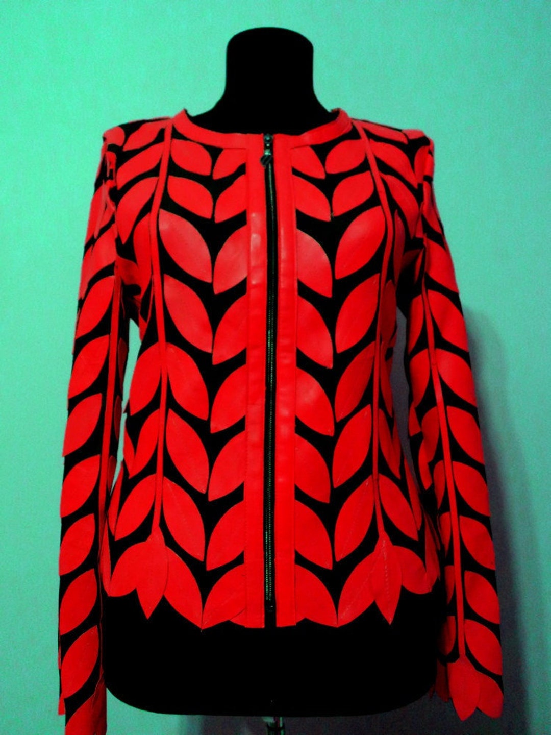 Red Woman Jacket Leather Leaf for Woman Leather Jacket Real Lambskin ...