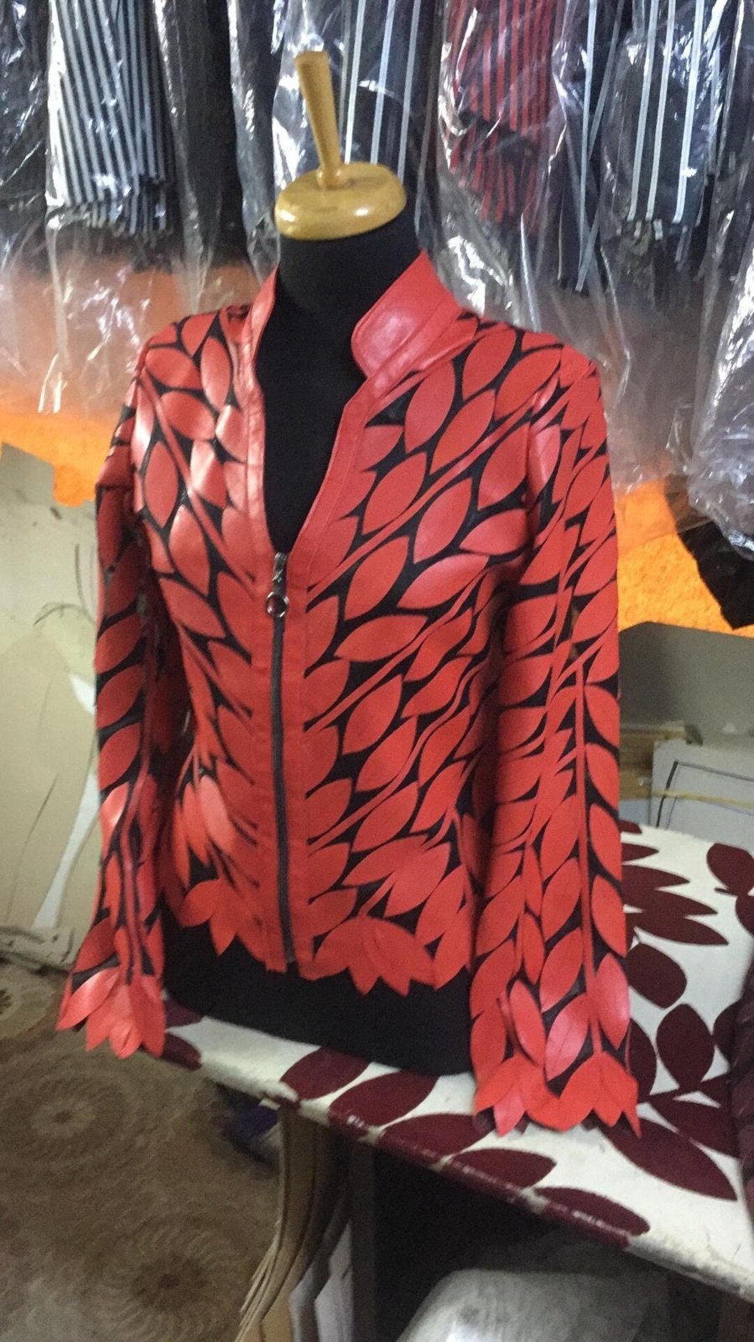 Red Woman Leaf Jacket Leather for Woman Leather Jacket Genuine Lambskin ...