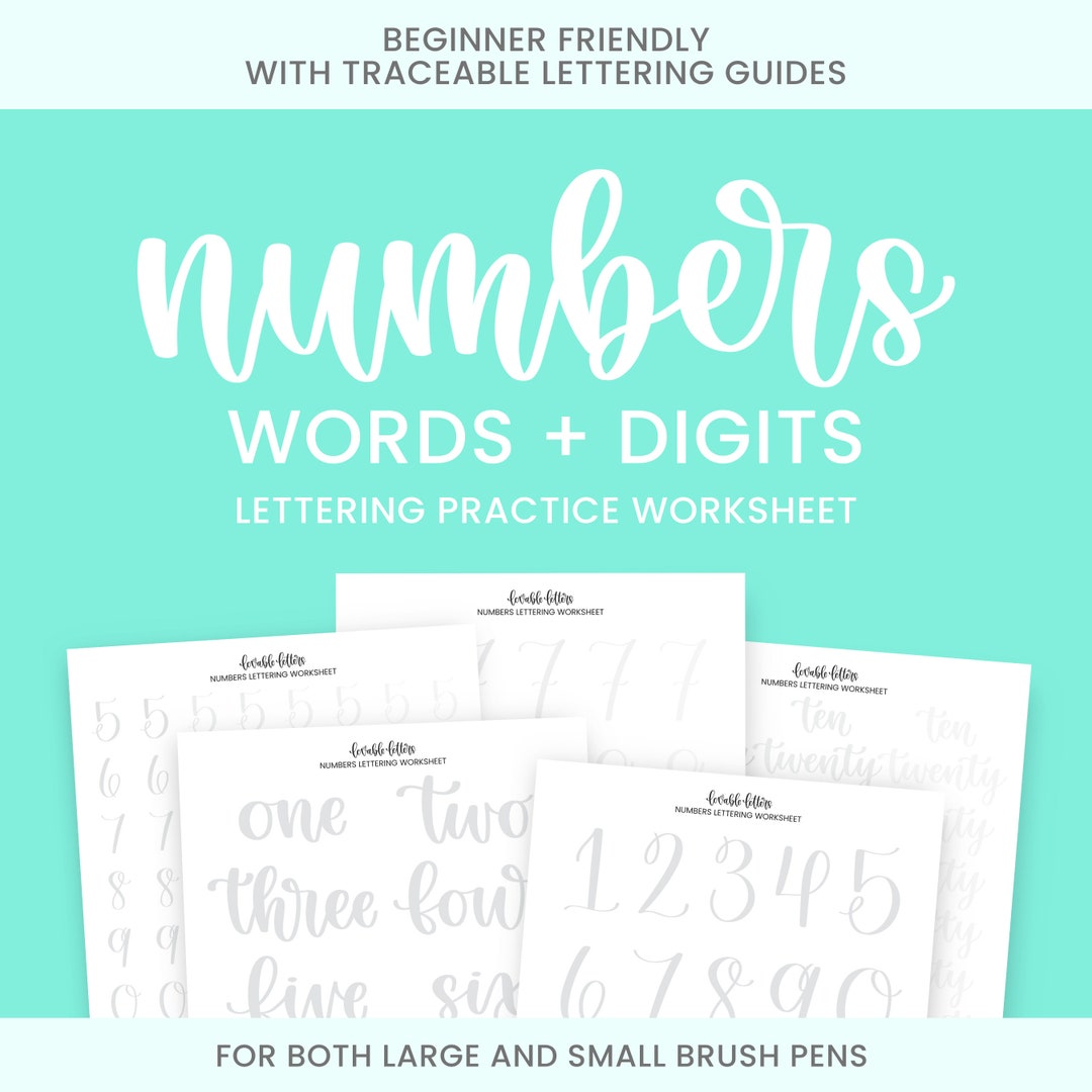 Numbers Lettering Worksheet | Learn to Letter | Lettering Beginners ...