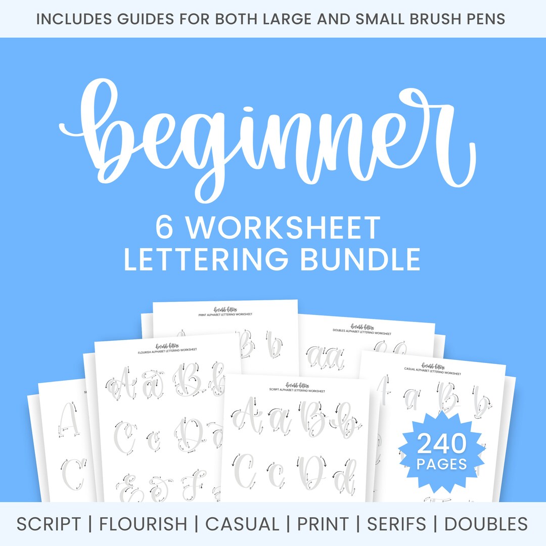 Beginner Lettering Worksheet Bundle | Learn to Letter | Lettering ...