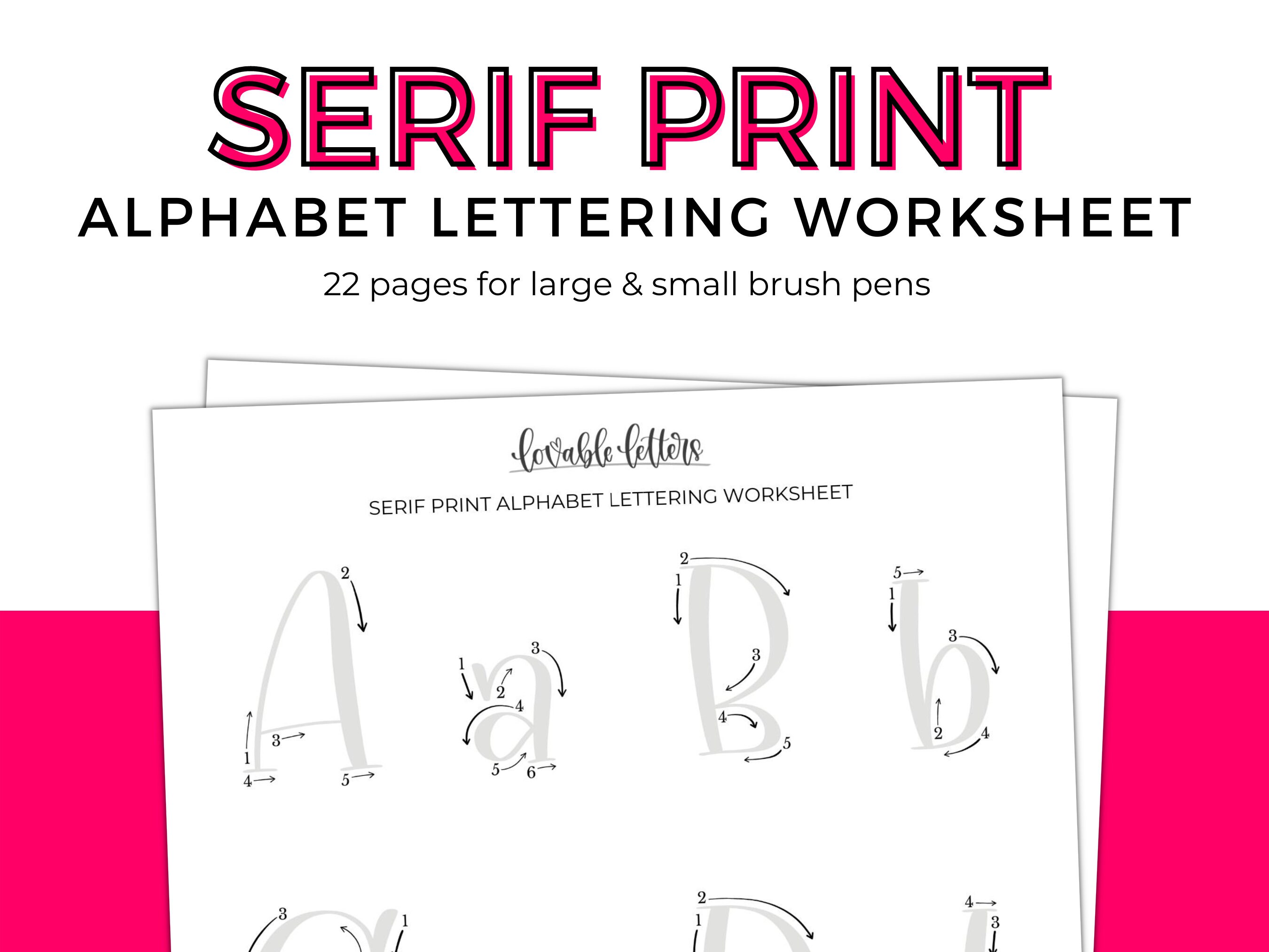 Serif Print Alphabet Lettering Worksheet | Learn to Letter | Lettering ...