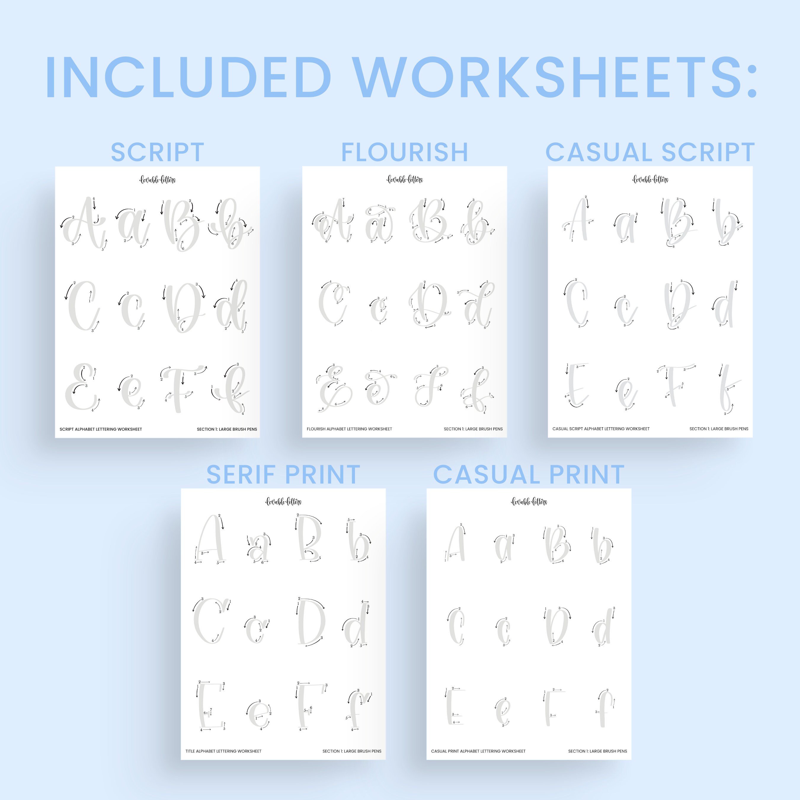 Beginner Lettering Worksheet Bundle