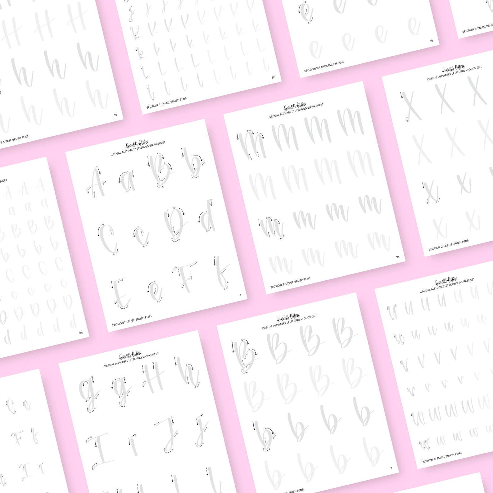 Casual Script Alphabet Lettering Worksheet Learn to Letter Lettering ...