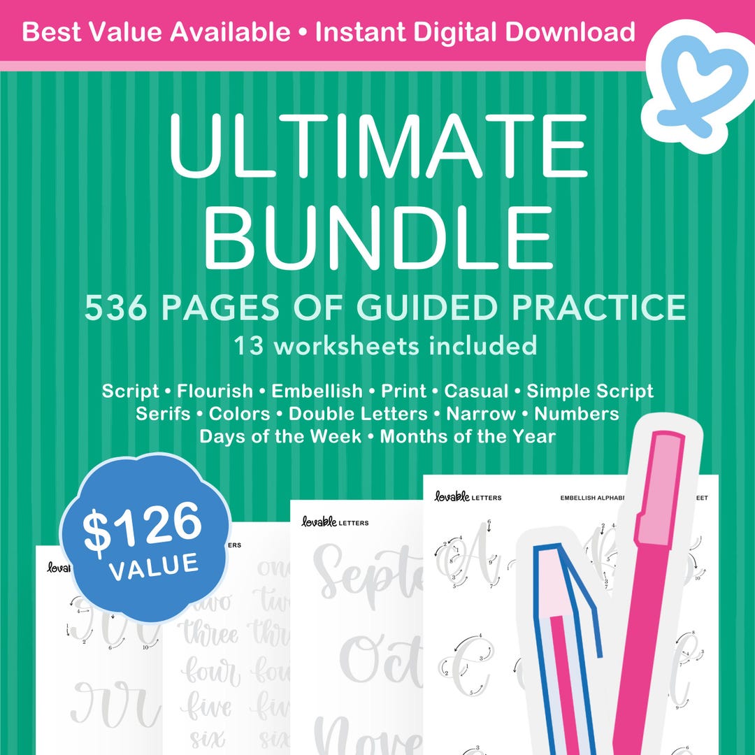 Ultimate Lettering Worksheet Bundle | Complete Guide Collection for ...
