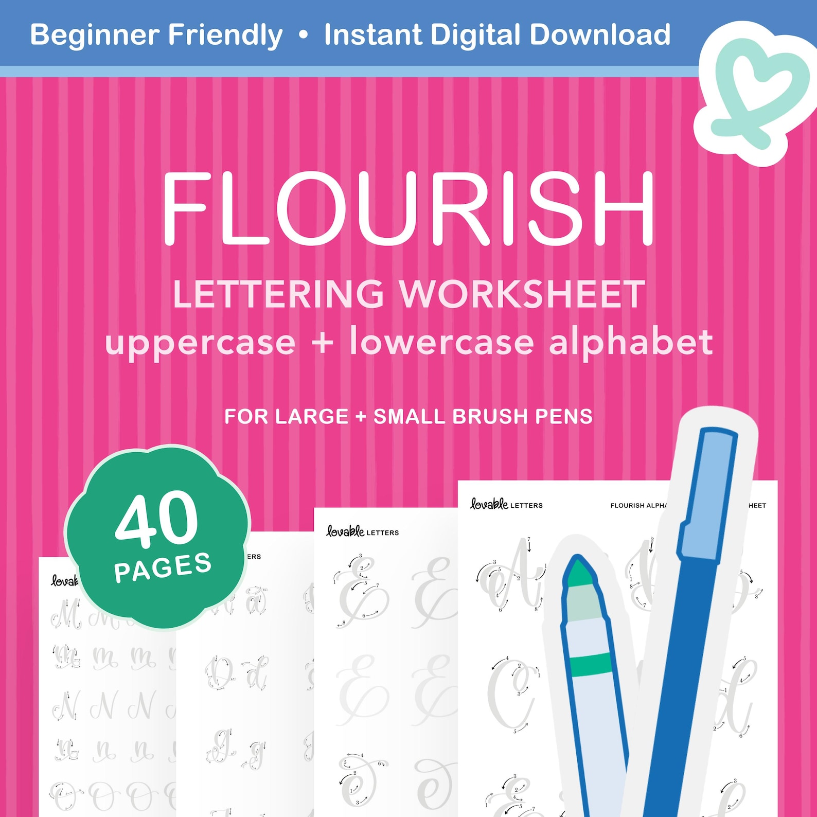 Flourish Alphabet Lettering Worksheet | Elegant Script Letters With ...