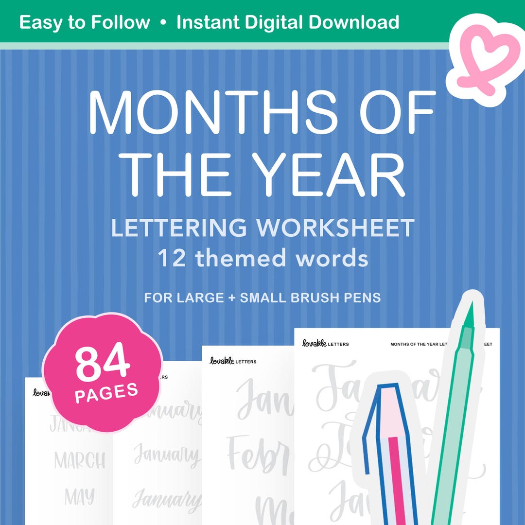 Months of the Year Lettering Worksheet | Practice Modern Calligraphy ...