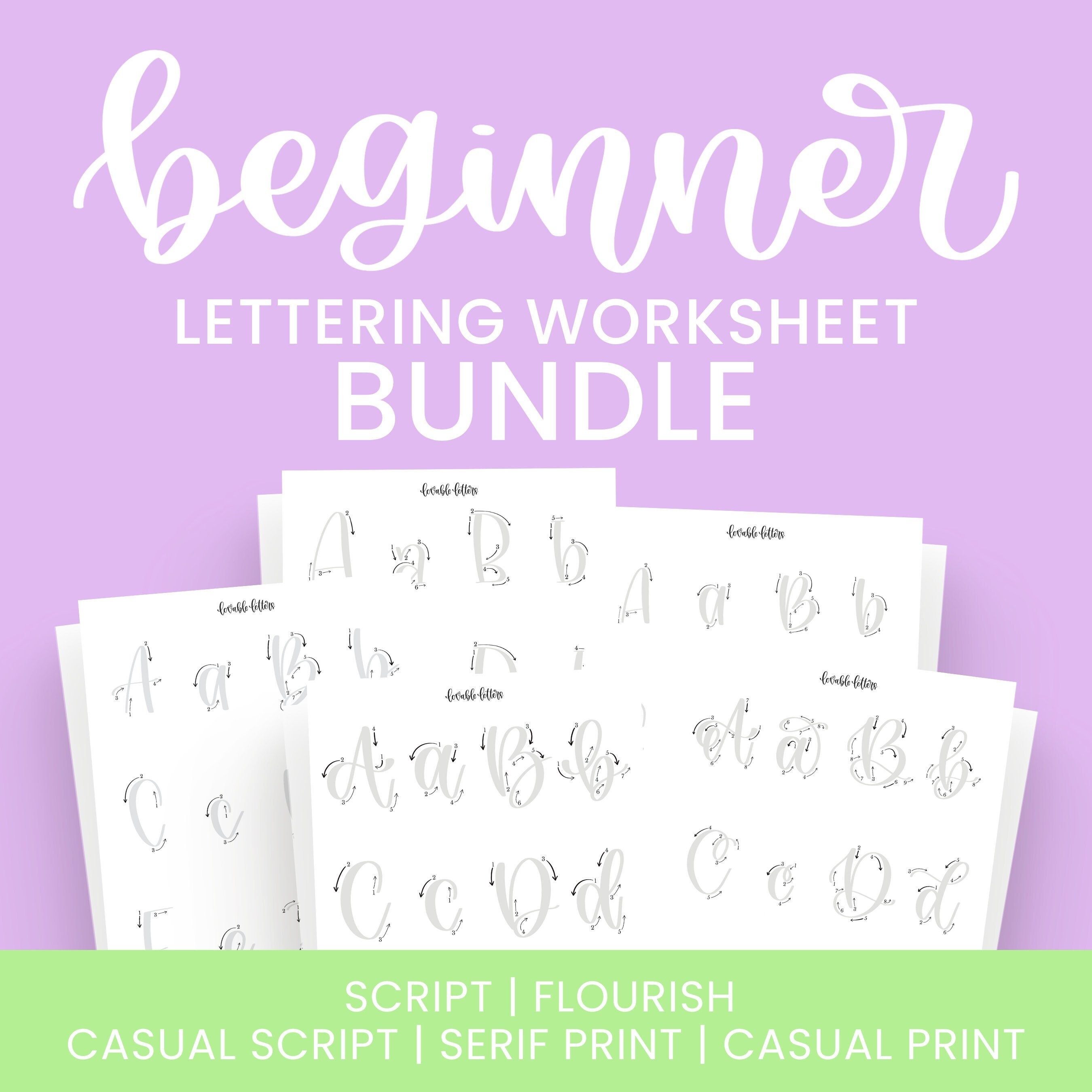 Beginner Lettering Worksheet Bundle