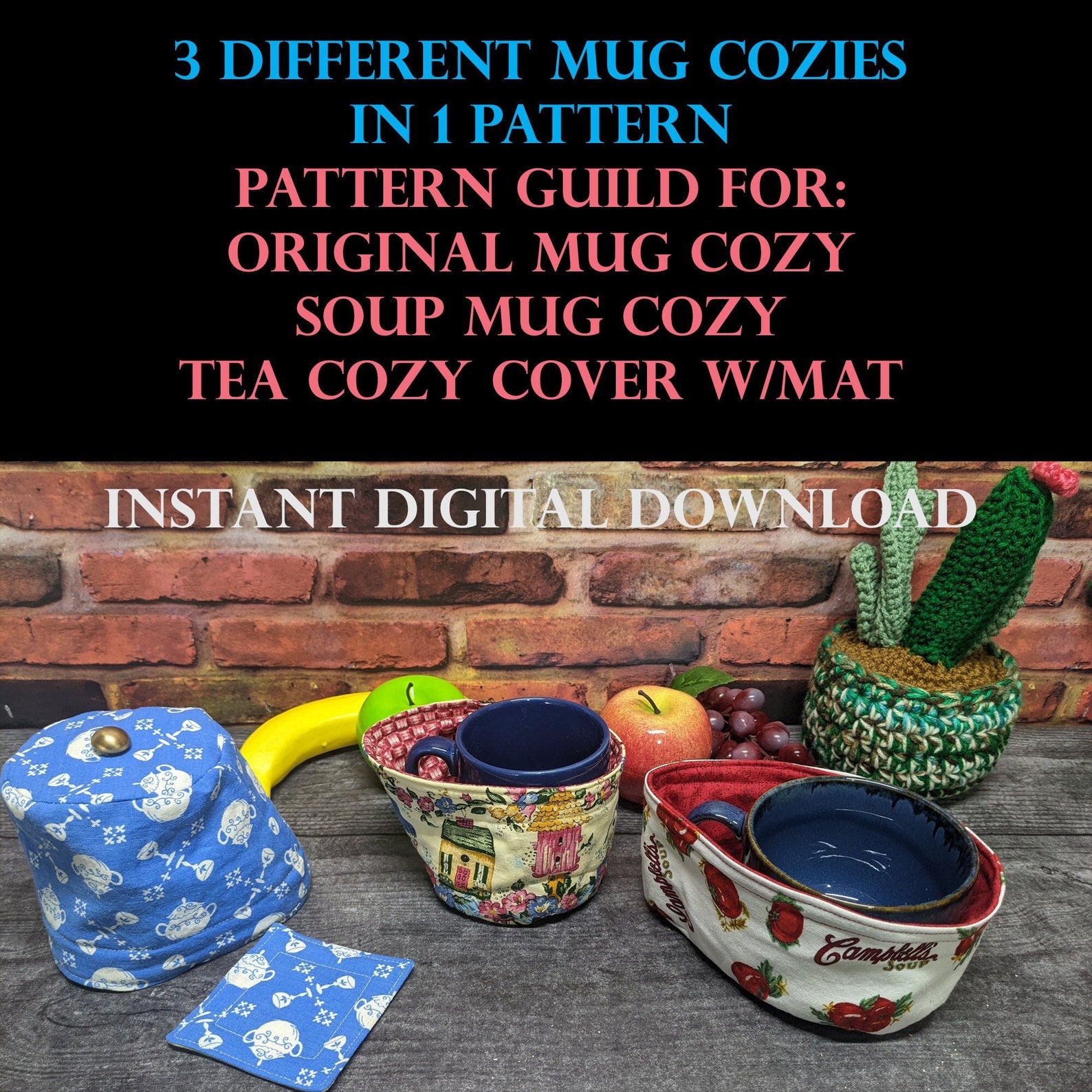 Sewing Pattern 3 Different Mug Cozy Tea Cover Soup Mug - Etsy