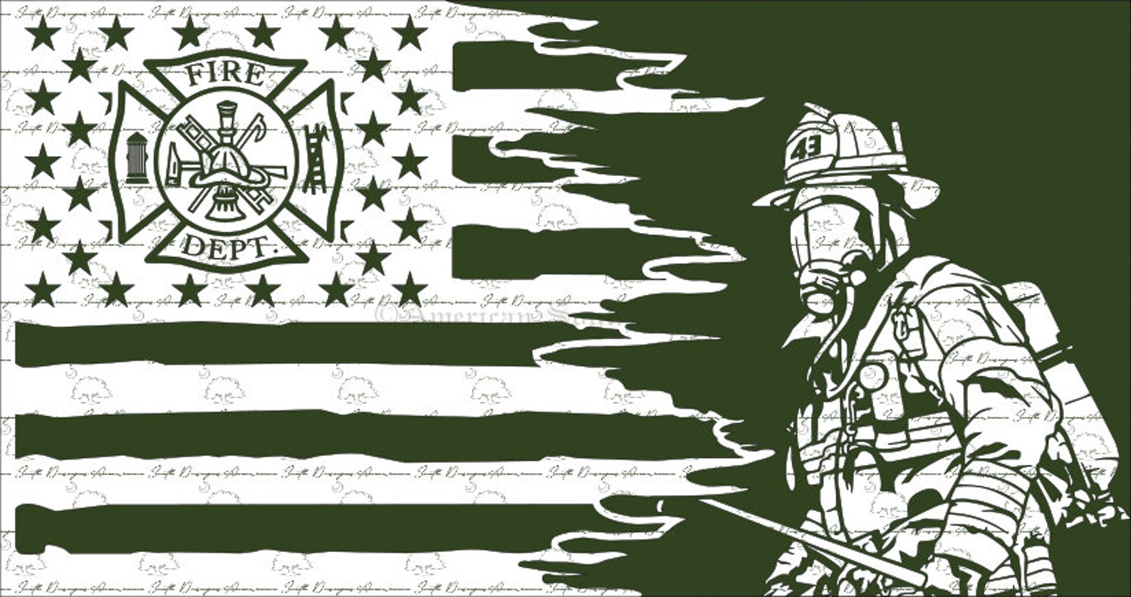 Distressed Tattered Flag With Firefighter and Maltese - Etsy