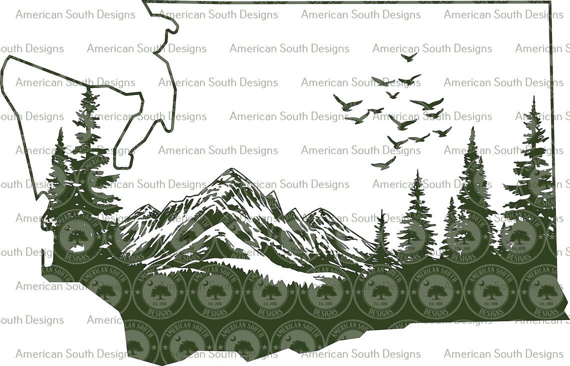 Washington State With Mountains - CNC Laser File (digital Download) - Etsy