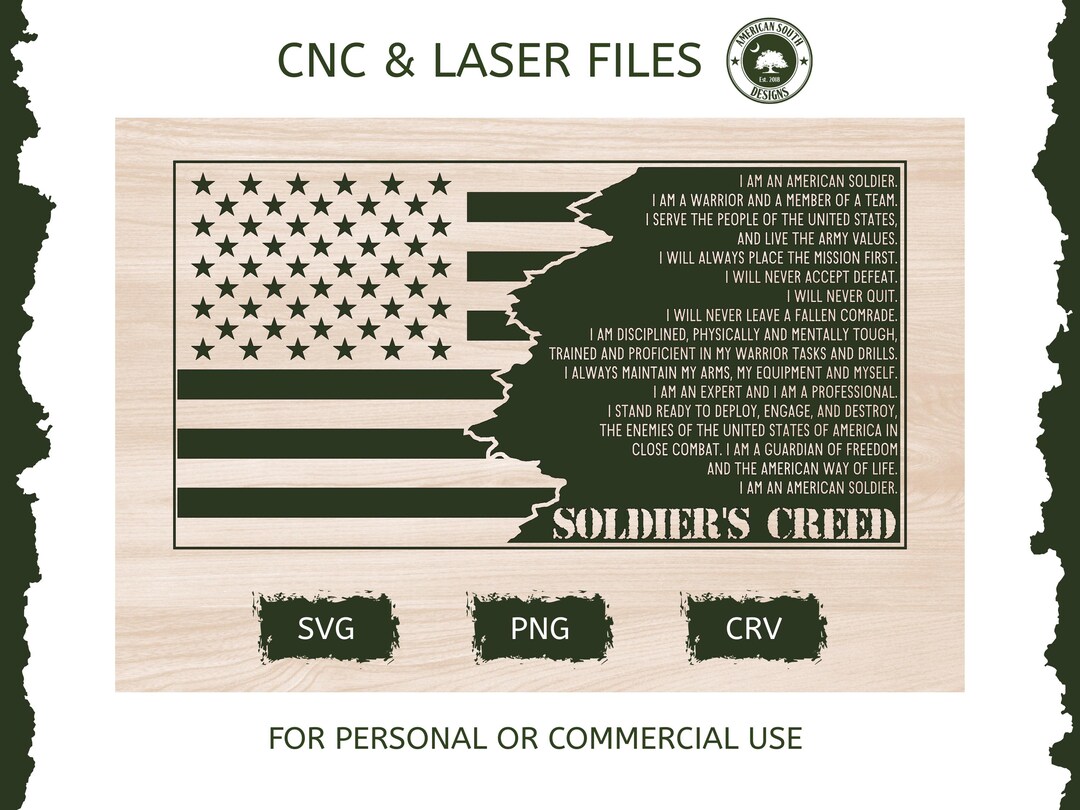 Tattered 3 Flag - Soldier's Creed - SVG - CNC Laser File (digital ...