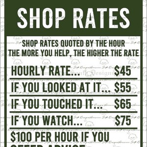 Garage Shop Rates Sign - SVG - Digital Download - Etsy