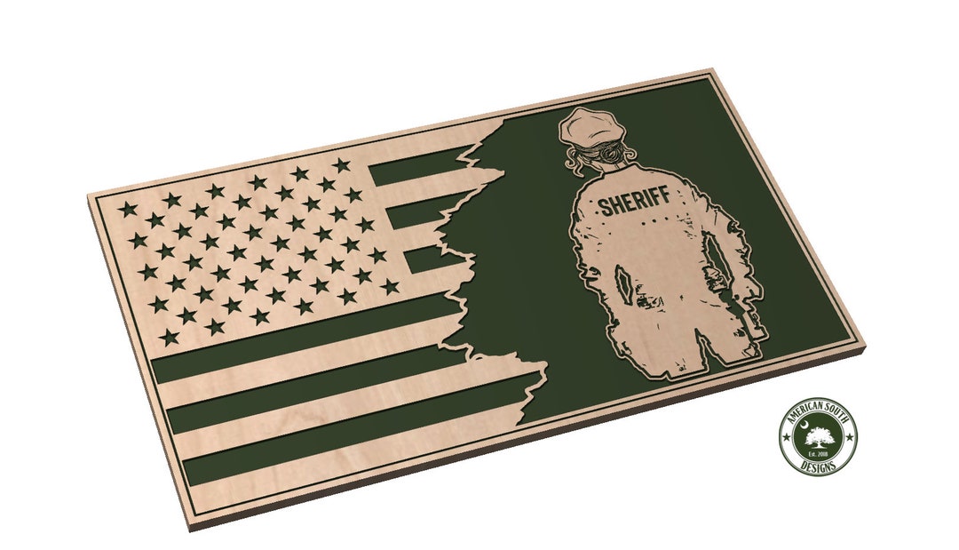 Tattered 3 Flag With Female Sheriff - SVG - CNC Laser File (digital ...