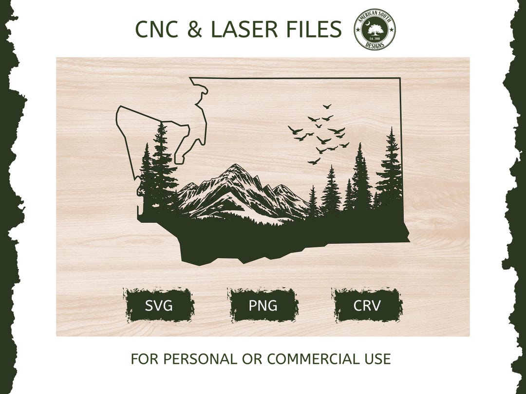 Washington State With Mountains - CNC Laser File (digital Download) - Etsy