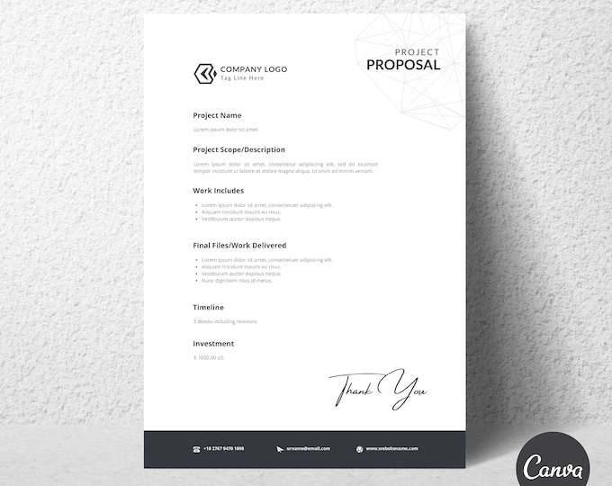 Minimalist Project Proposal Template: Modern Canva Design (US Letter ...
