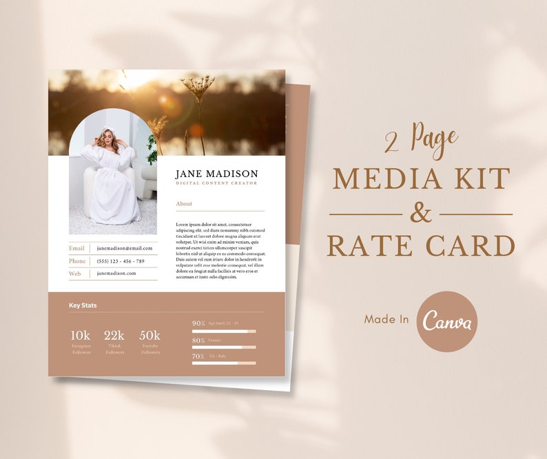 2 Page Influencer Media Kit Canva Template Rate Card - Etsy