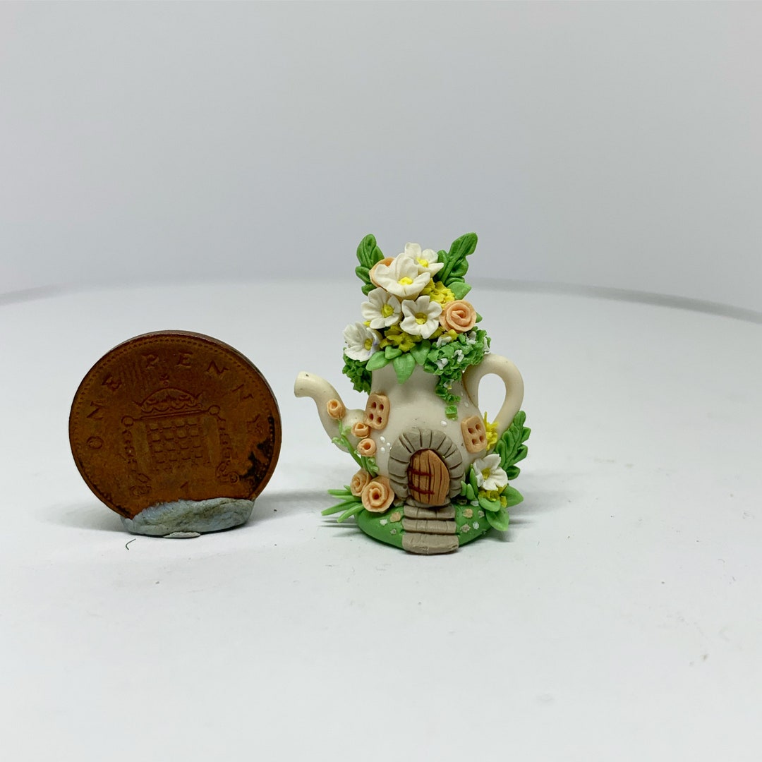 Floral Fairy House Teapot Ooak Handmade Collectable Miniature - Etsy