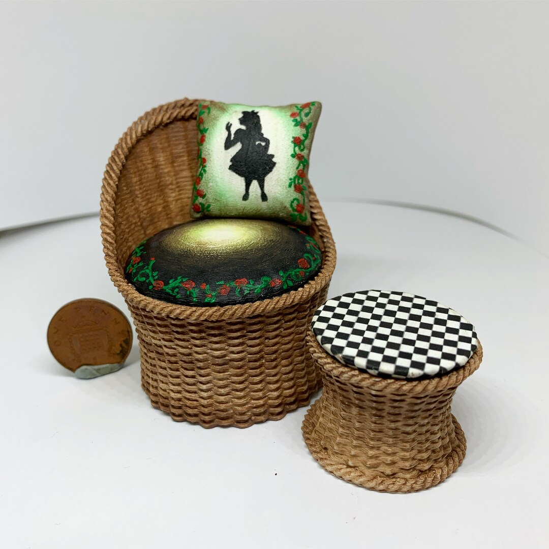 12th Scale Alice in Wonderland Wicker Chair and Table Ooak Handmade ...