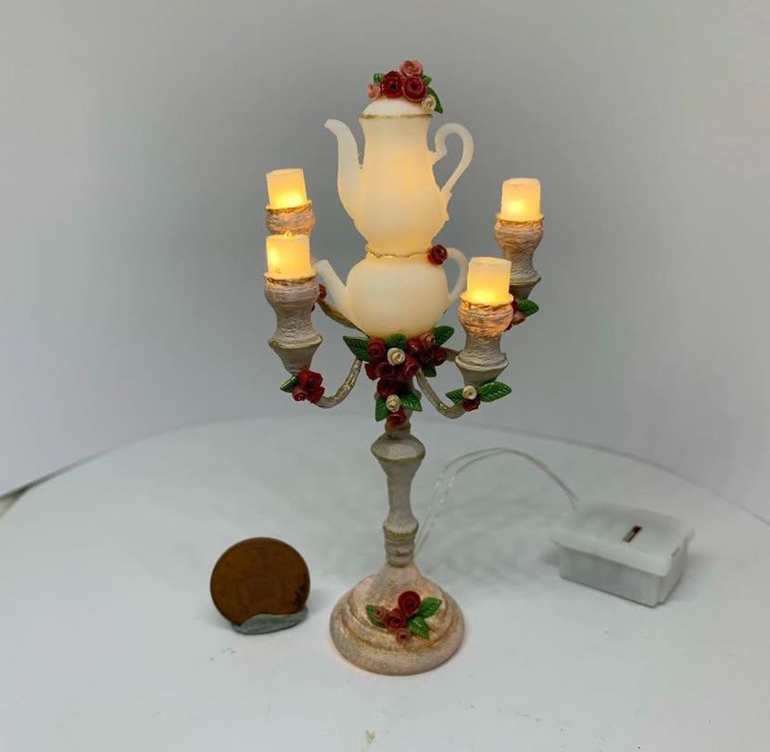 12th Scale Light up Teapot Floor Chandelier Ooak Handmade Collectable ...