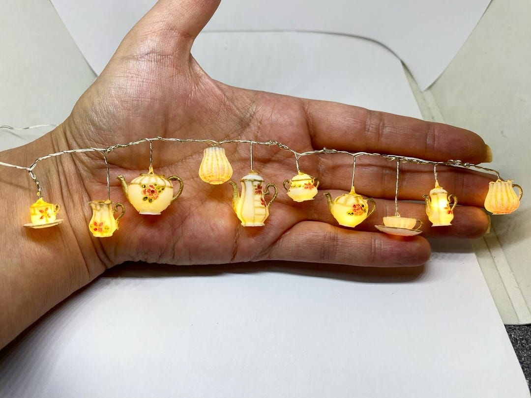 12th Scale Light up Tiffany Style Teapot Set Fairy Lights Ooak Handmade ...