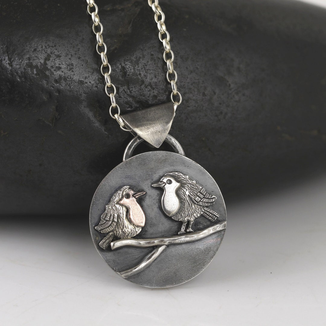 Sterling Silver Robin Necklace - Copper Red Breast, Handmade - Etsy