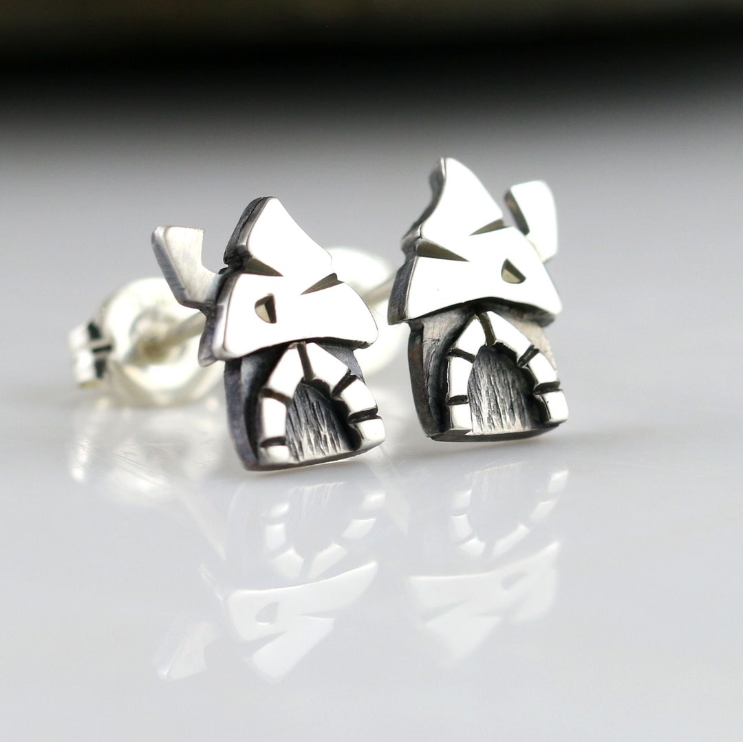 Sterling Silver Mushroom House Stud Earrings - Etsy