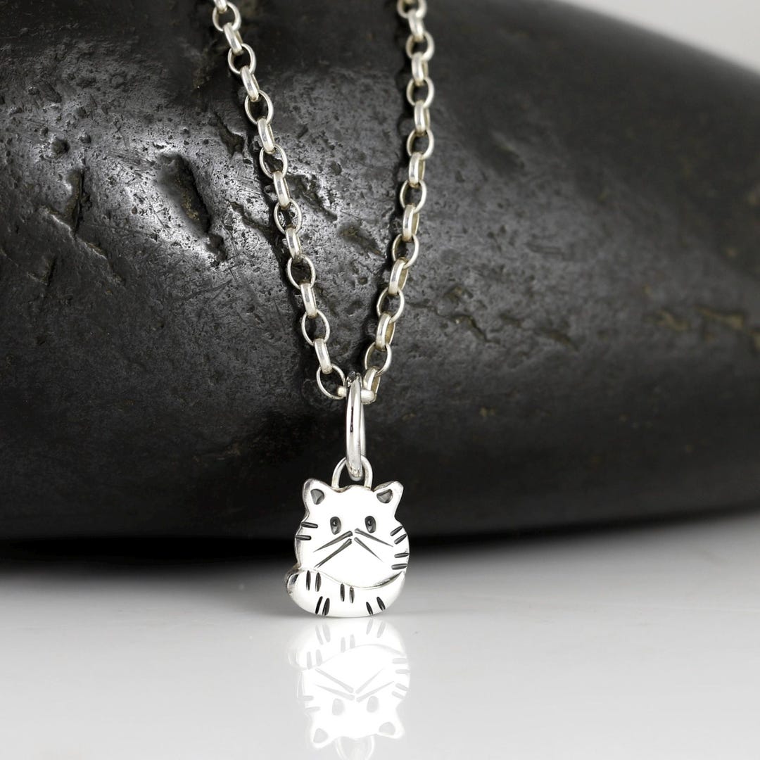Sterling Silver Tiny Chunky Cat Necklace - Dinky Animal Companions - Etsy