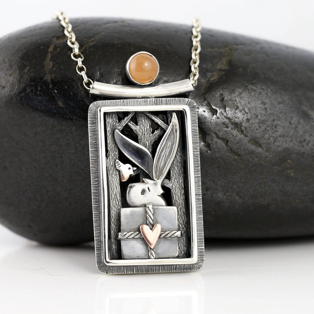 The Robin and the Hare - Sterling Silver Necklace With a Peach ...