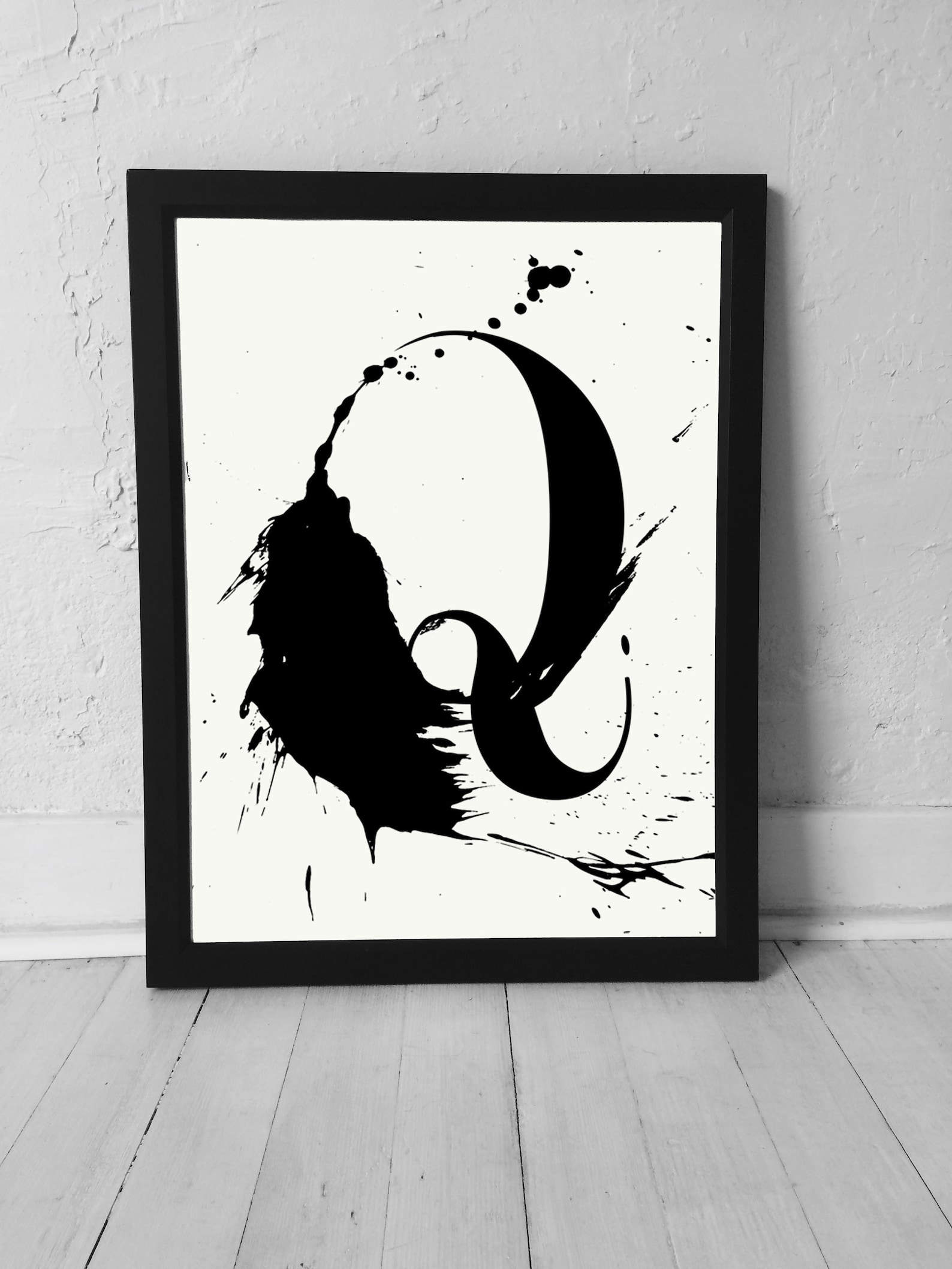 Letter Q Print Modern Calligraphy Letter Q Art Ink Splash - Etsy