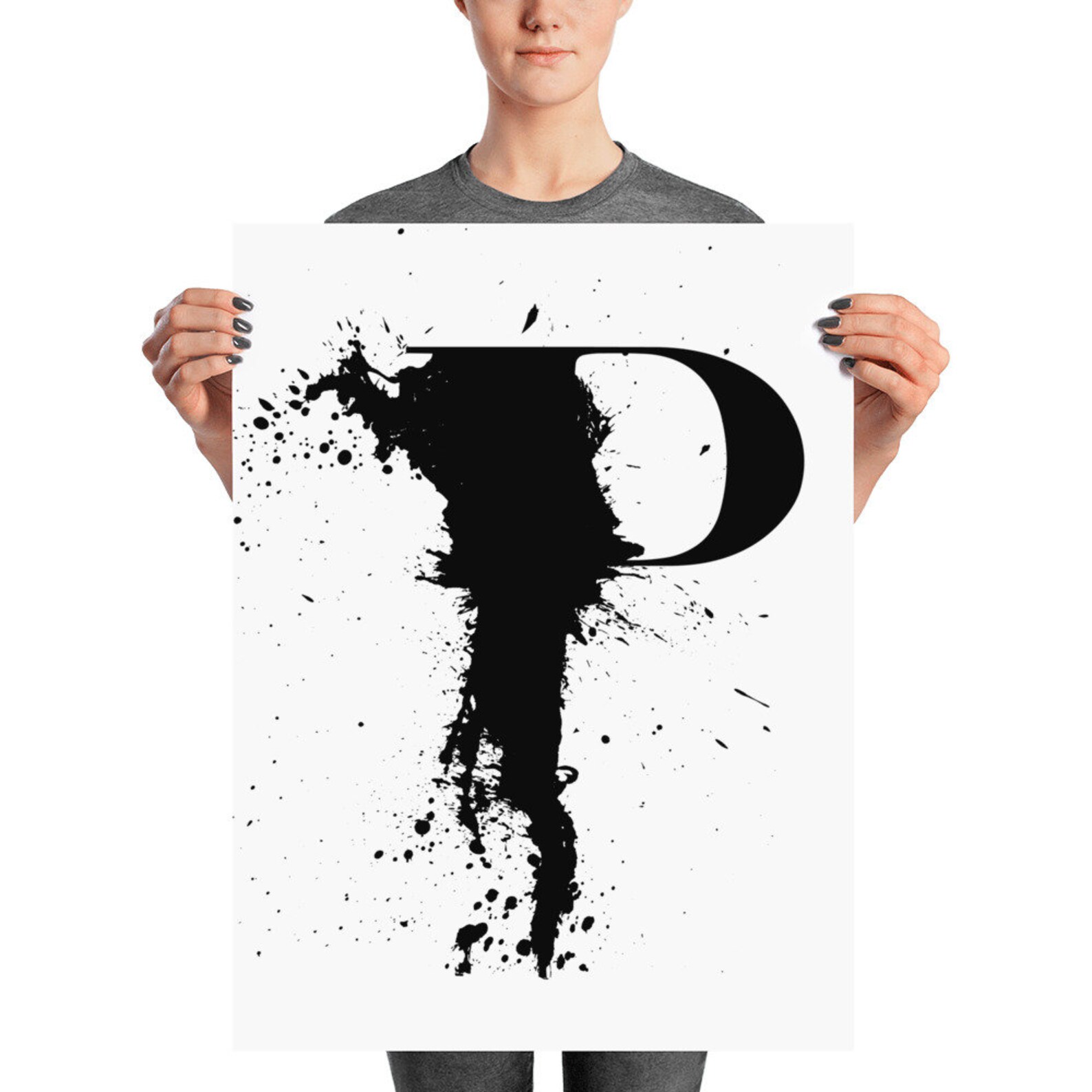 Lettre P impression, calligraphie moderne, Lettre P art, Encre splash ...