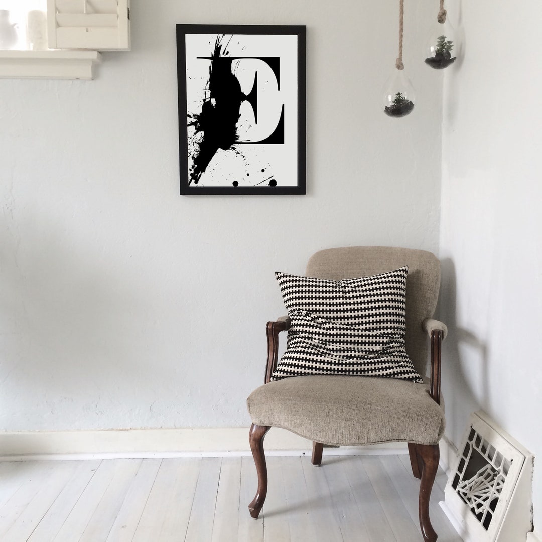 Letter E Print Modern Calligraphy Letter E Art Ink Splash - Etsy