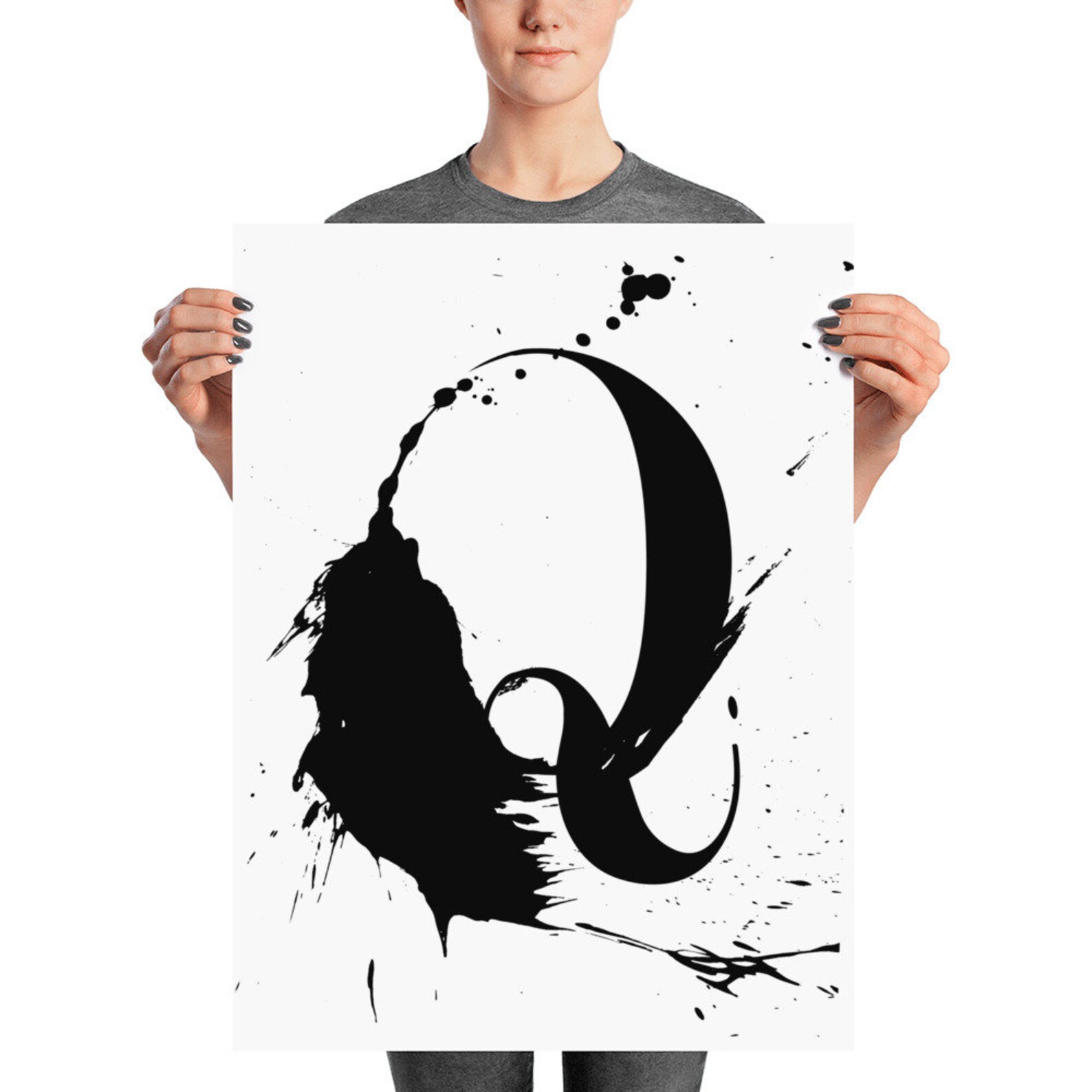 Letter Q Print Modern Calligraphy Letter Q Art Ink Splash - Etsy